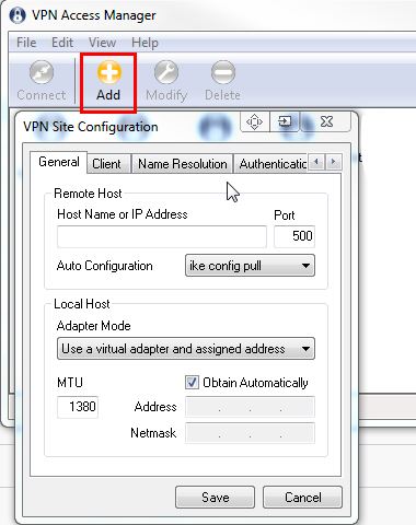 Setting up Shrewsoft client VPN with DNA