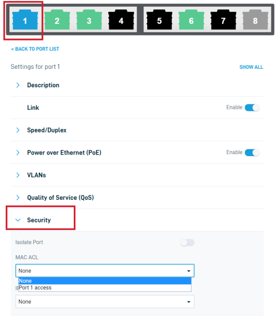 Switches: Access control lists